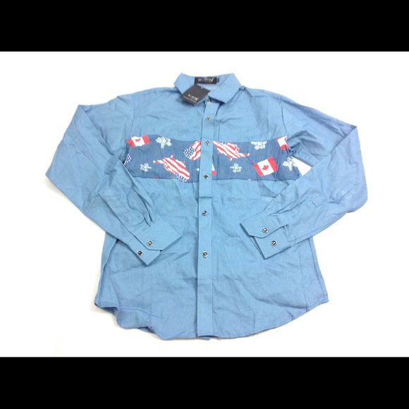 Shirts | New Mens American Flag Button Down Shirt Blue S | Poshmark